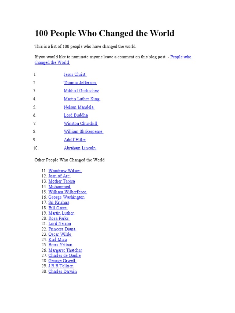 100 People Who Changed The World | PDF