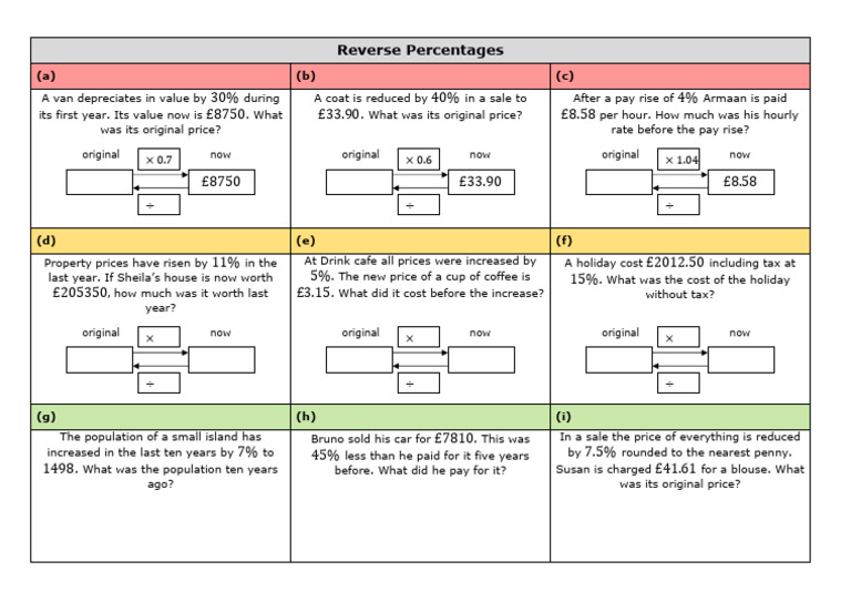 Reverse Percentages Practice Grid | PDF | Business Economics