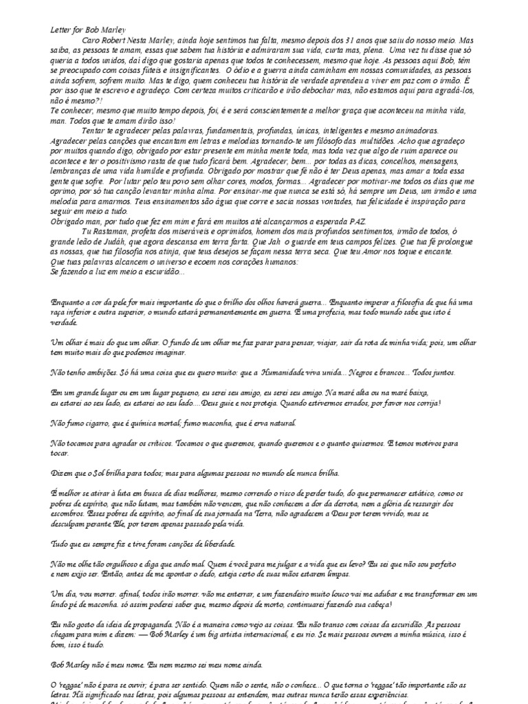 Letter For Bob Marley | PDF | Bob Marley | Amor