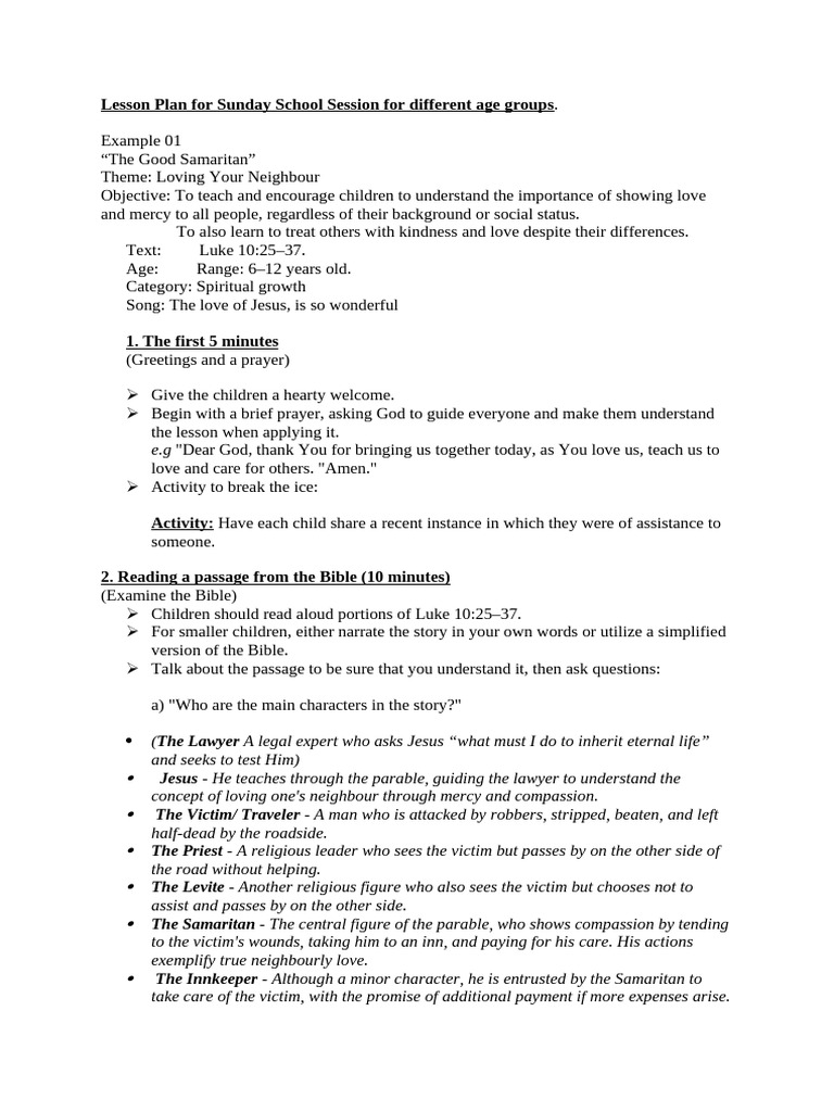 Sunday School Lesson Plan- Two Lessons | PDF