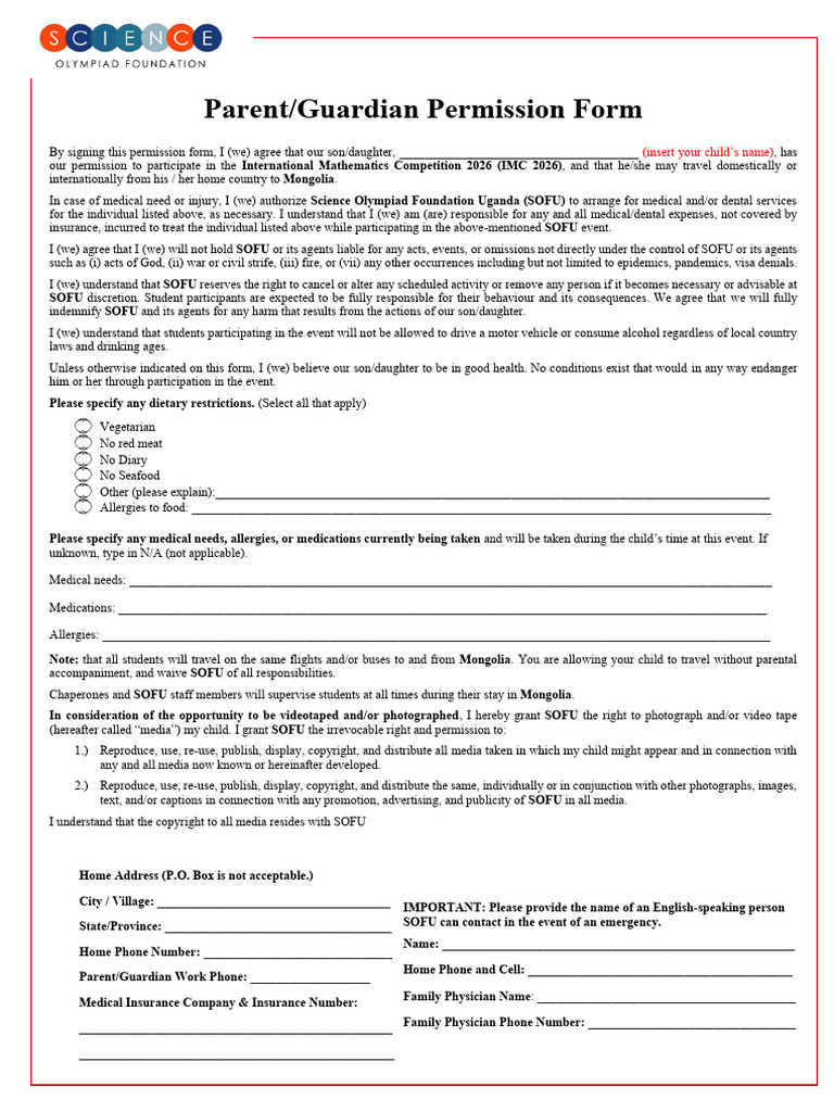 Parent - Guardian Permission Form | PDF