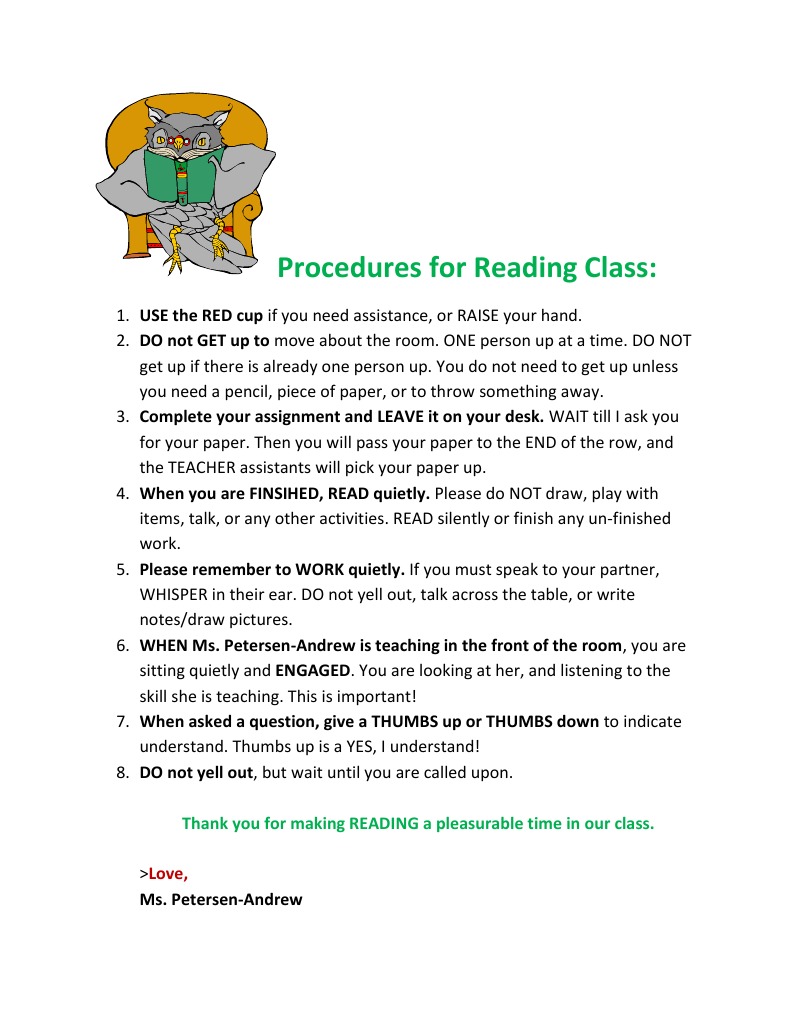 Reading Class Procedures and Guidelines | PDF