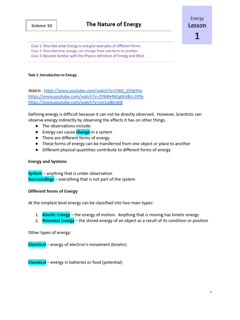 L1 Introduction to Energy notes - TEACHER | PDF | Kinetic Energy | Physics