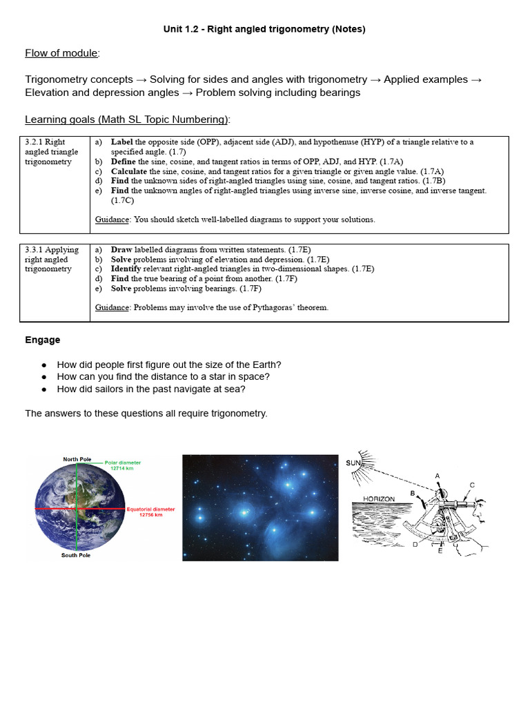 Unit 1.2 - Right Angled Trigonometry Notes | PDF | Trigonometry ...