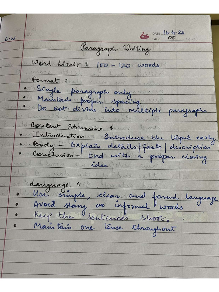 Class 6 Paragraph Writing Format and Sample 1 | PDF