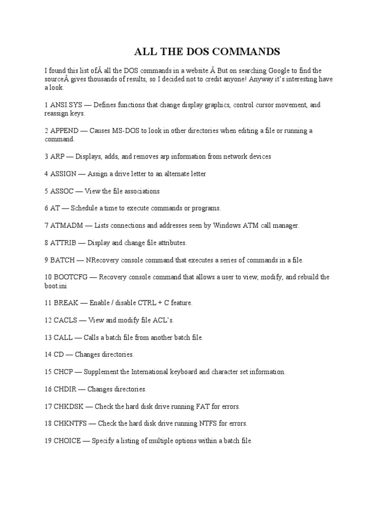 Dos Commands | PDF | Command Line Interface | Computer File