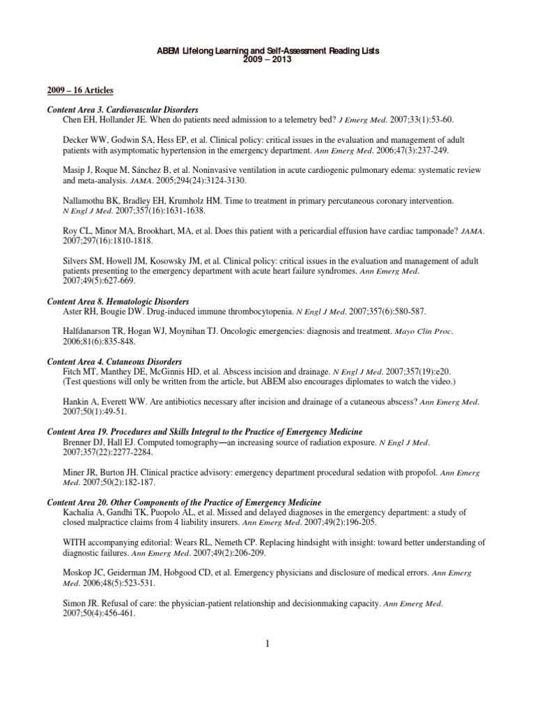 ABEM LLSA Reading Lists 2009 - 2013x | PDF | Emergency Department | Heart