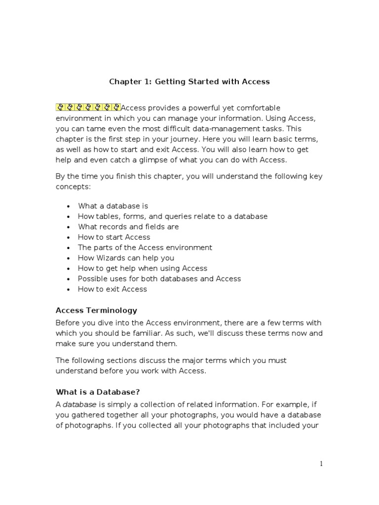 Chapter 1: Getting Started With Access | PDF | Data Type | Databases