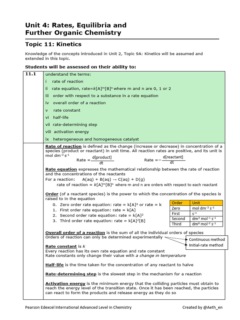 IAL Chemistry U4 Self-Study Booklet | PDF | Reaction Rate | Chemical ...