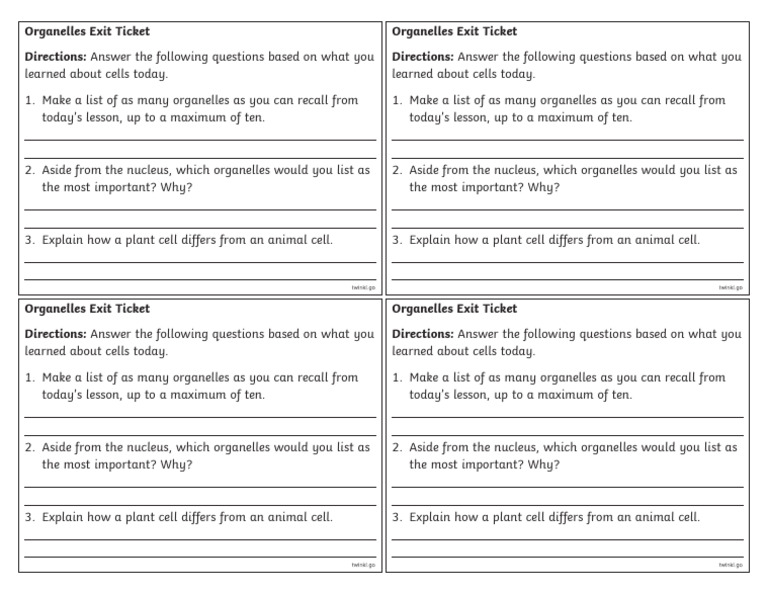 Organelles Exit Ticket | PDF