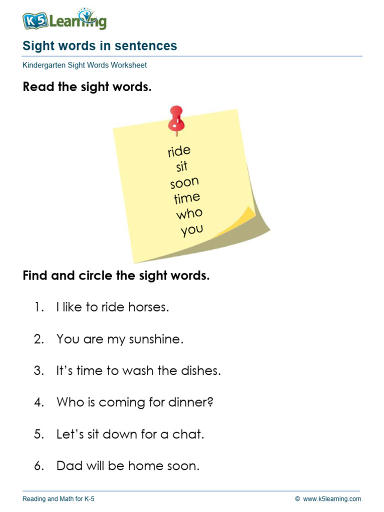 Kindergarten Sight Words Circle Words 5 | PDF