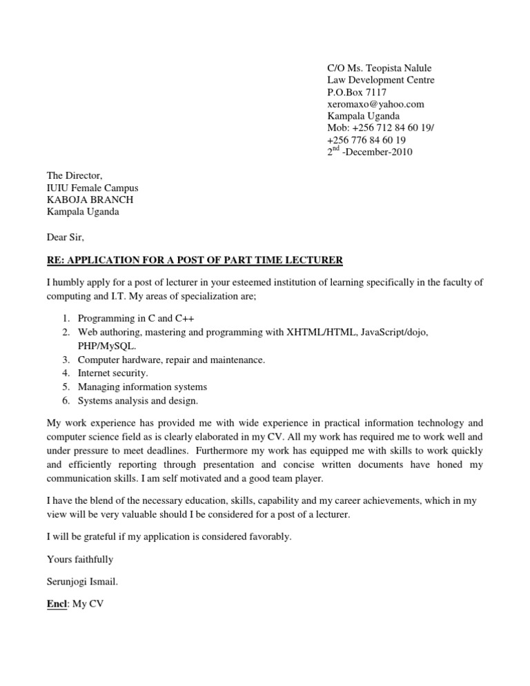 Application for Part-Time Lecturer Position | PDF | Career & Growth