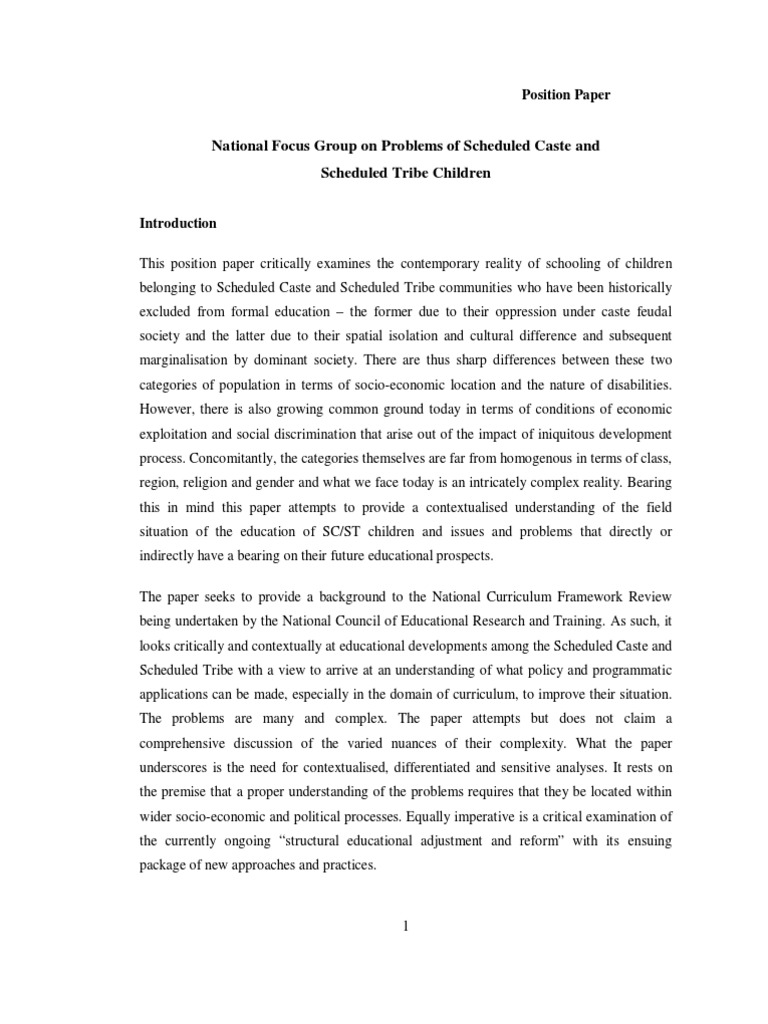 Position Paper On SC ST | PDF | Dalit | Social Exclusion