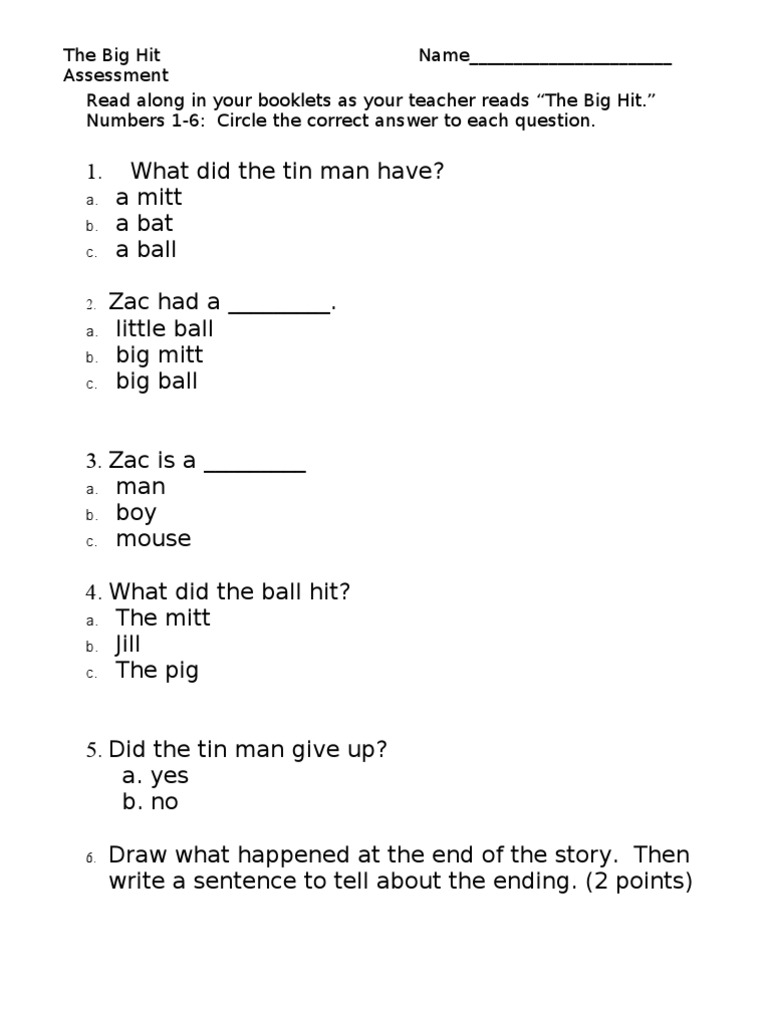 The Big Hit - Story Comprehension | PDF | Sports & Recreation