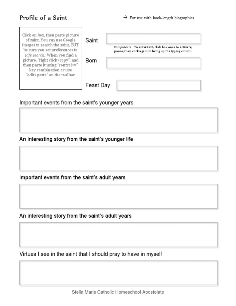 Saint Profile Template for Homeschool | PDF