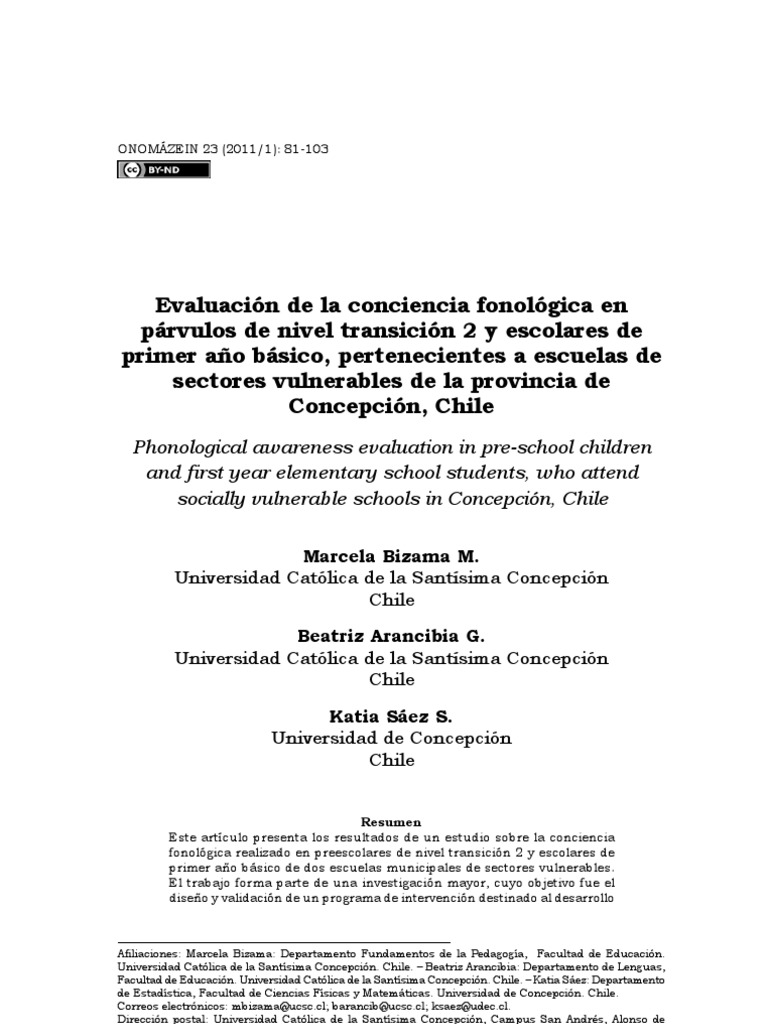 Evaluacion de La Conciencia Fonologica en Parvulos | PDF | Aprendiendo ...
