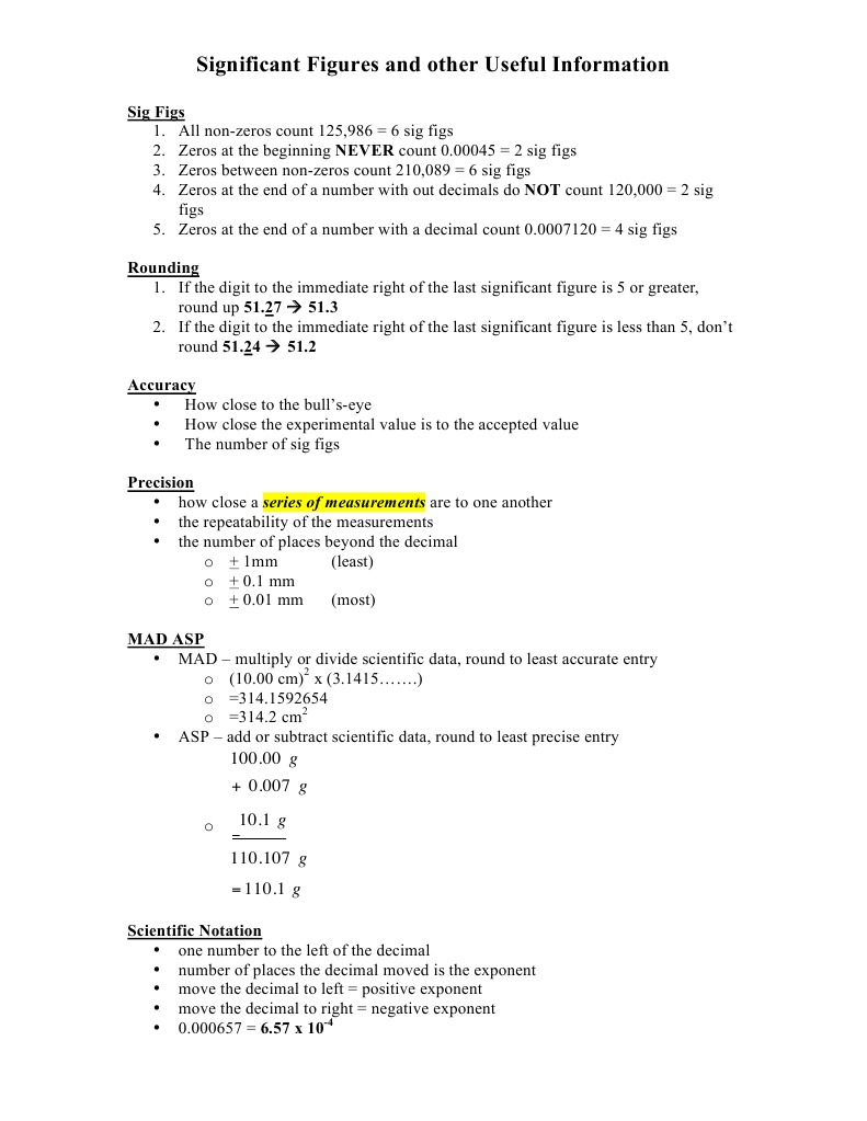 Significant Figures and Other Useful Information | PDF