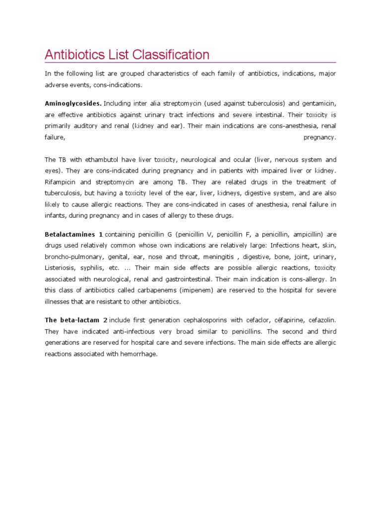 Antibiotics List Classification | PDF | Antibiotics | Immunology