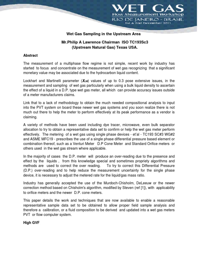 Wet Gas Sampling in The Upstream Area Rev Brazil - ISO TC193 - SC3 ...