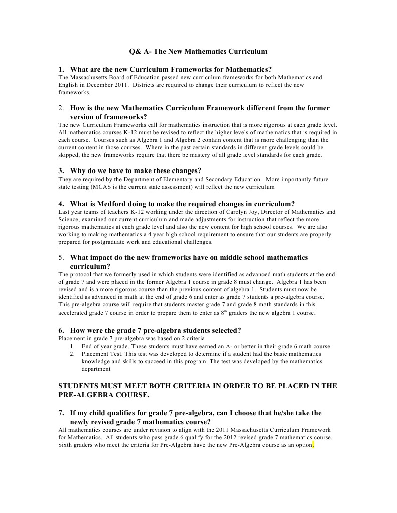 Q& A Math Frameworks Revised | PDF | Curriculum | Secondary School