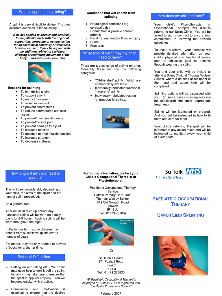 Splinting Leaflet | PDF | Physical Therapy | Health Sciences