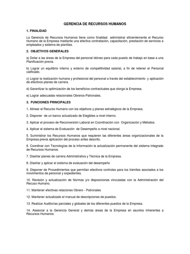 Informe Gerencia de Recursos Humanos | PDF | Recursos humanos | Derecho laboral