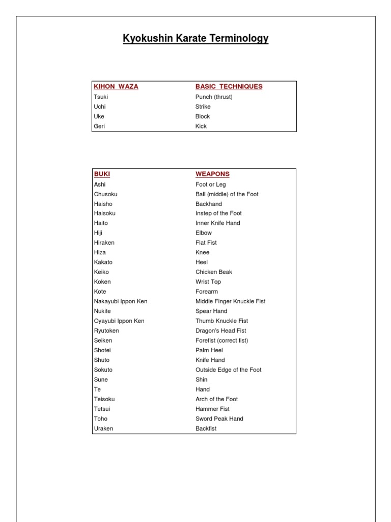 Kyokushin Terminology | PDF | East Asian Martial Arts | Combat Sports