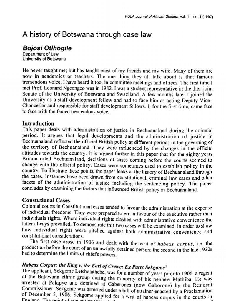 A History of Botswana Through Case Law | PDF | Habeas Corpus | Penal Labour