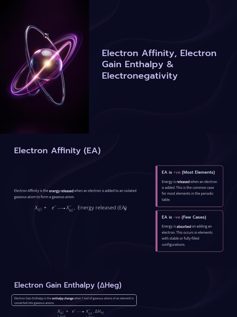 Electron Affinity Electron Gain Enthalpy and Electronegativity | PDF ...