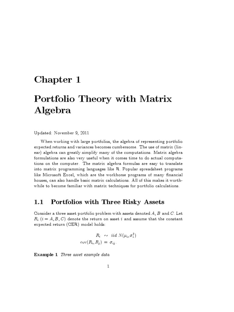Portfolio Theory Matrix | PDF | Covariance | Covariance Matrix