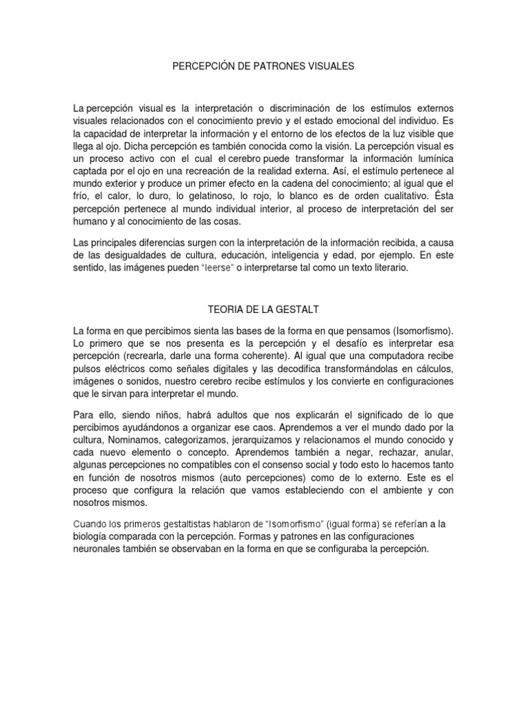 Percepción de Patrones Visuales | PDF | Percepción | Cerebro