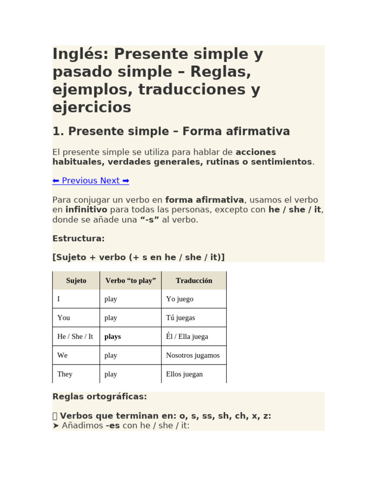 Presentem y pasado simples | PDF | Verbo | Asunto (gramática)