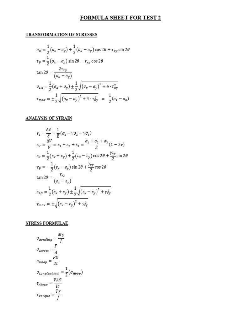 Test 2 2026 - Formula Sheet | PDF