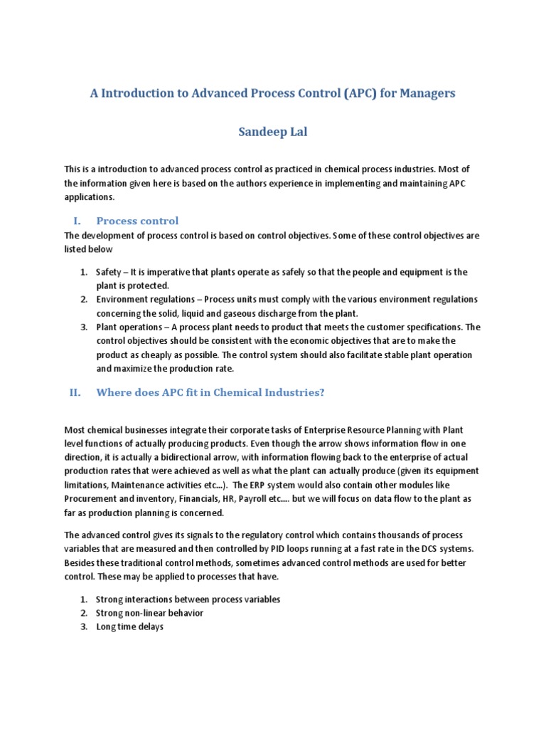 Introduction to Advanced Process Control | PDF | Systems Theory ...