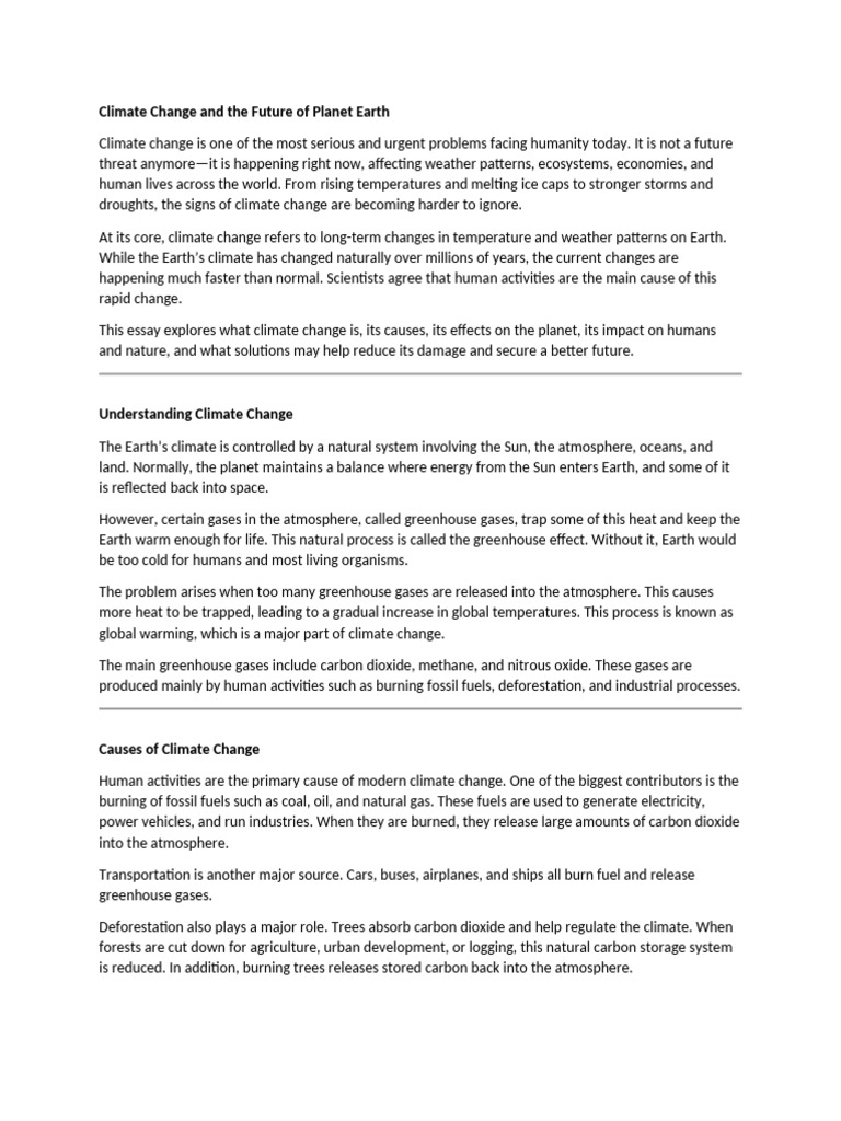 Climate Change and the Future of Planet Earth | PDF | Climate Change ...