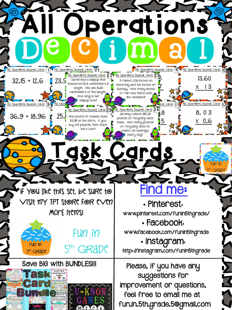 DecimalsAllOperationTaskCardsGameMathReview-1 | PDF