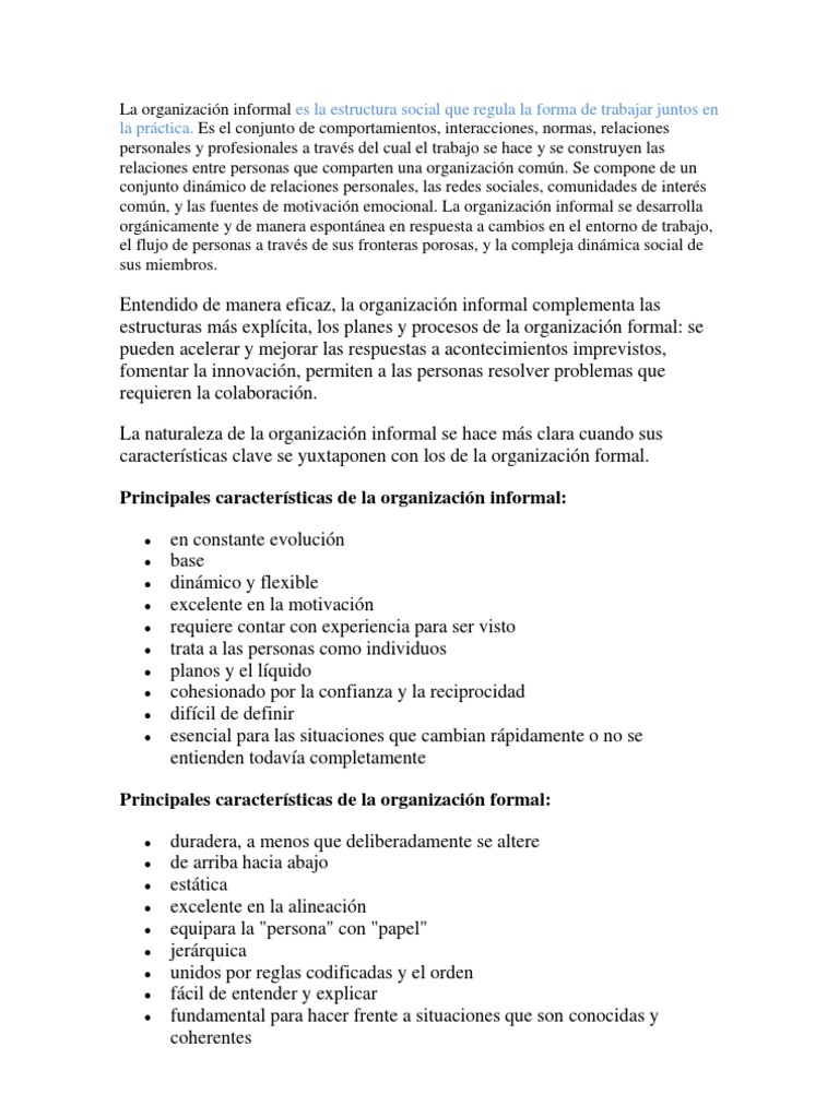 La Organización Informal Es La Estructura Social Que Regula La Forma de ...