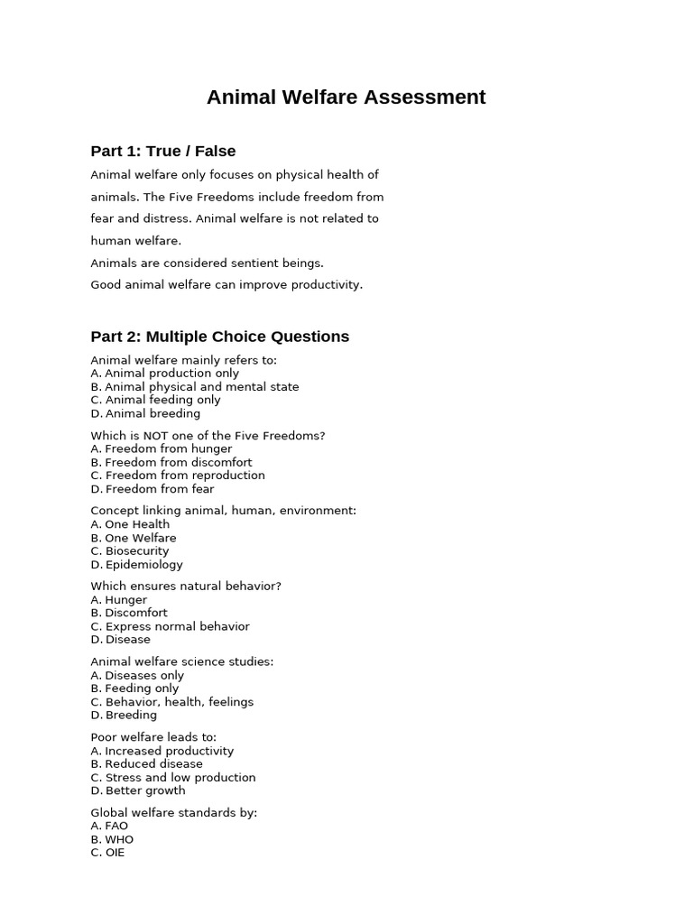 Animal Welfare Assessment | PDF