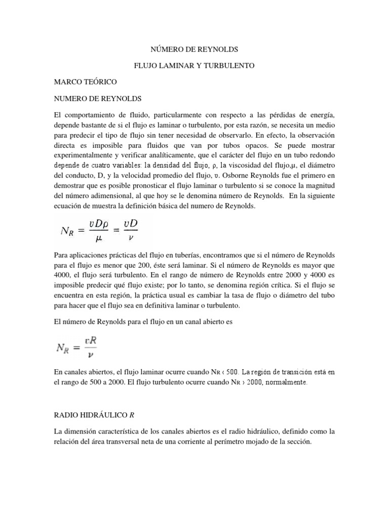 Número de Reynolds | PDF | Numero Reynolds | Flujo laminar
