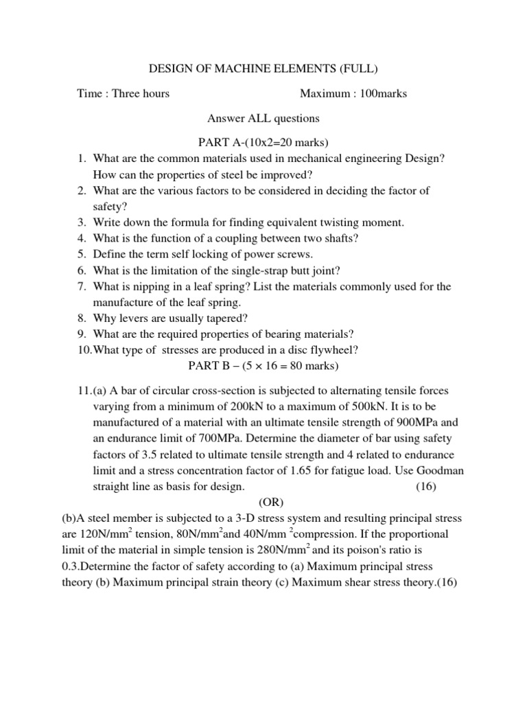 Design of Machine Elements | Download Free PDF | Strength Of Materials ...