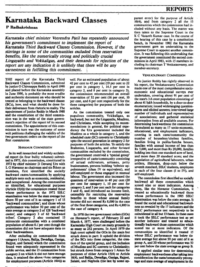 Karnataka Backward Classes: Reports | PDF | Caste | Poverty