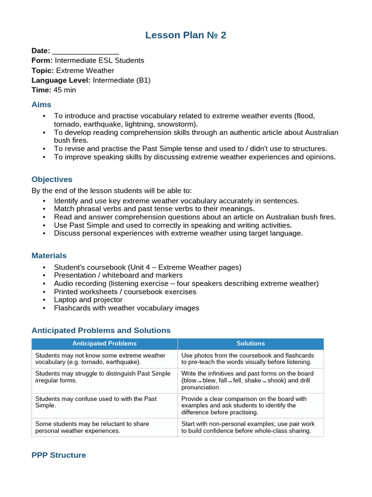 Lesson Plan Extreme Weather | PDF | Reading Comprehension | Vocabulary