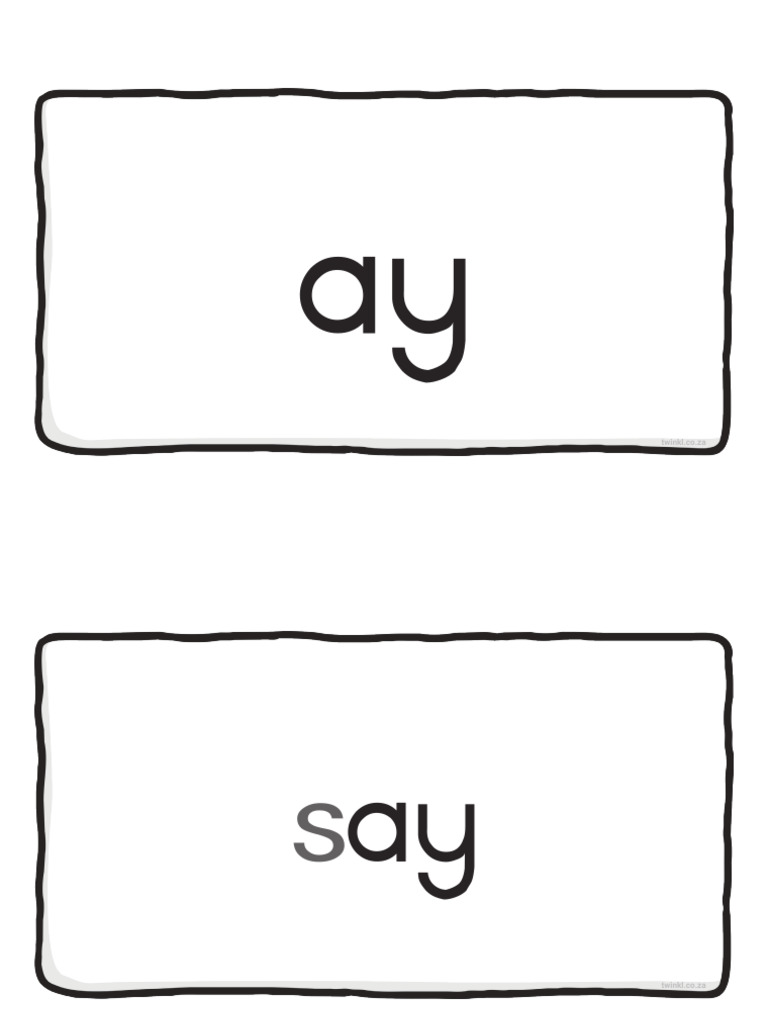 Grade 2 Phonics - Ay Word Wall Cards (Black and White) | PDF