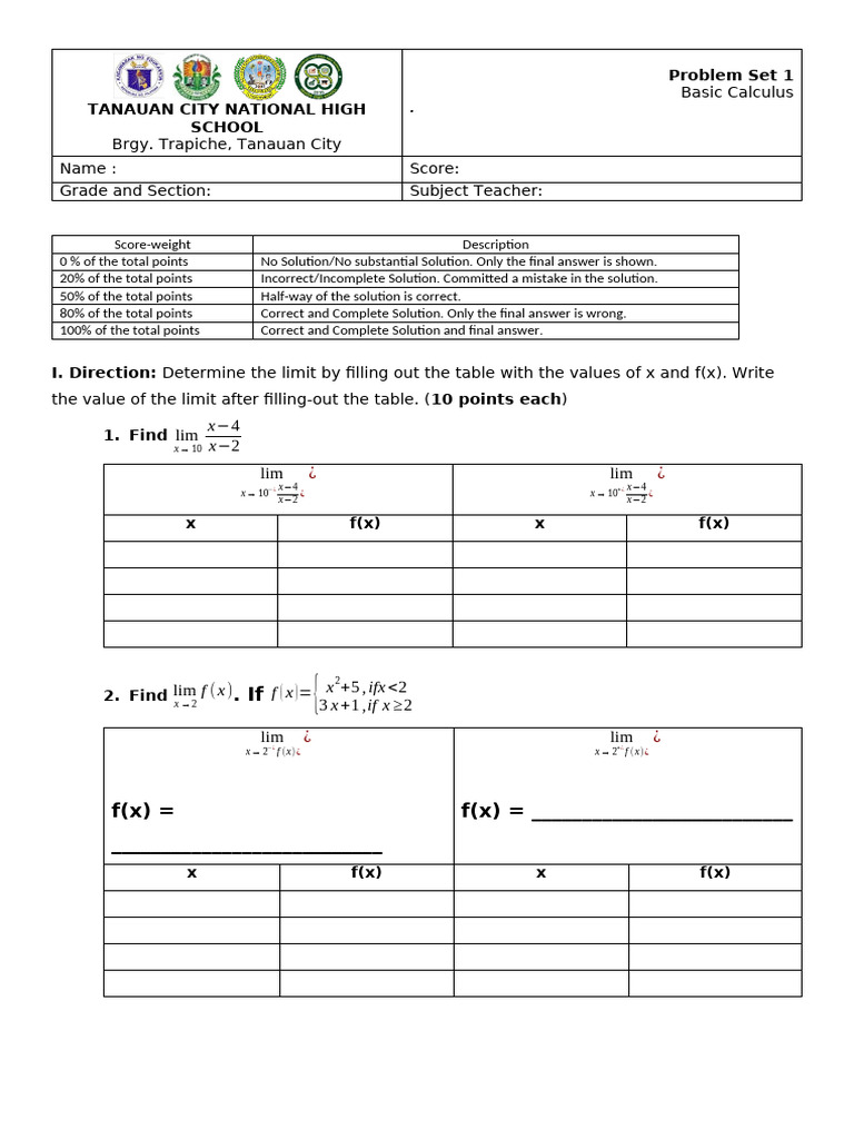 Basic Calculus.-Problem-Set-1 | PDF | Tangent | Slope