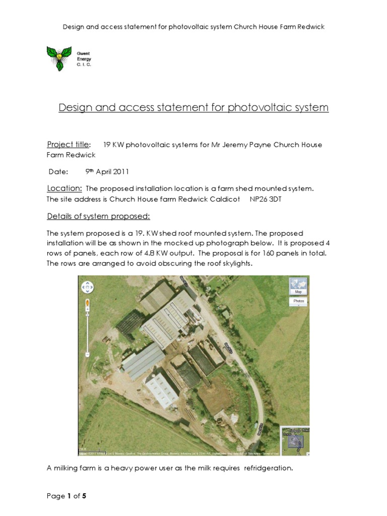 Design and Access Statement For Photovoltaic System: Project Title ...