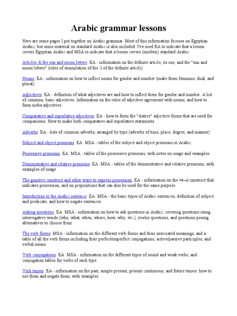 Arabic Grammar Lessons | Download Free PDF | Grammatical Number ...