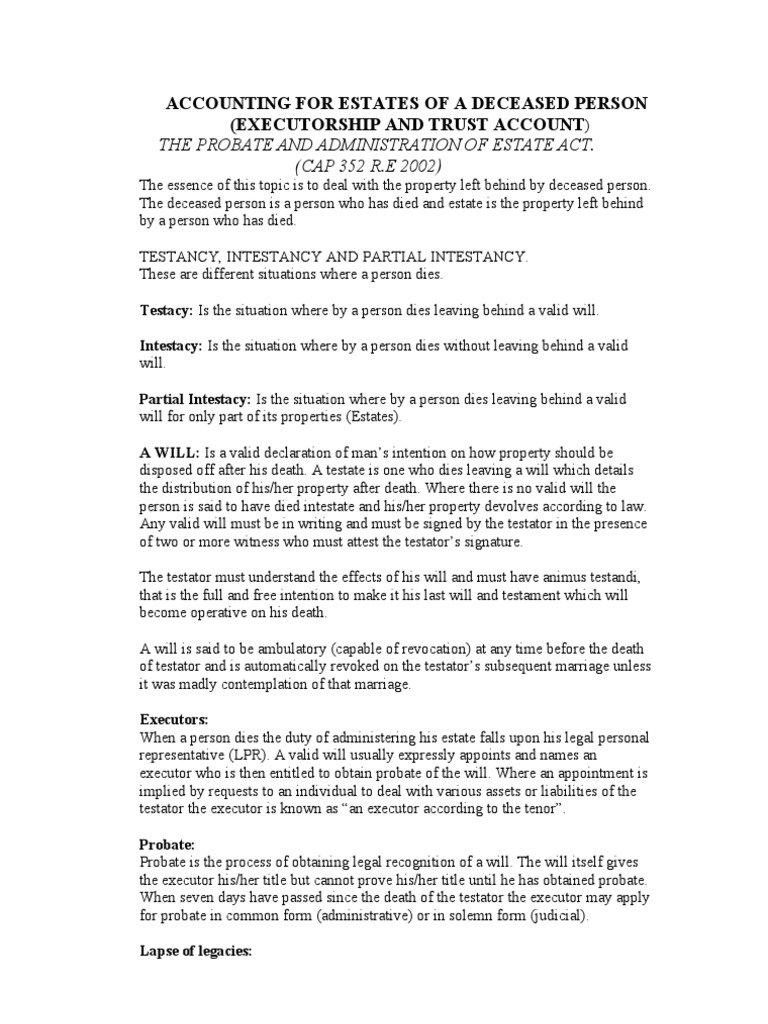 Estate Accounting for Deceased Persons | PDF | Will And Testament | Probate