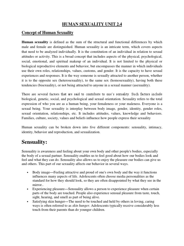 Sensuality:: Human Sexuality Unit 2.4 Concept of Human Sexuality | PDF ...