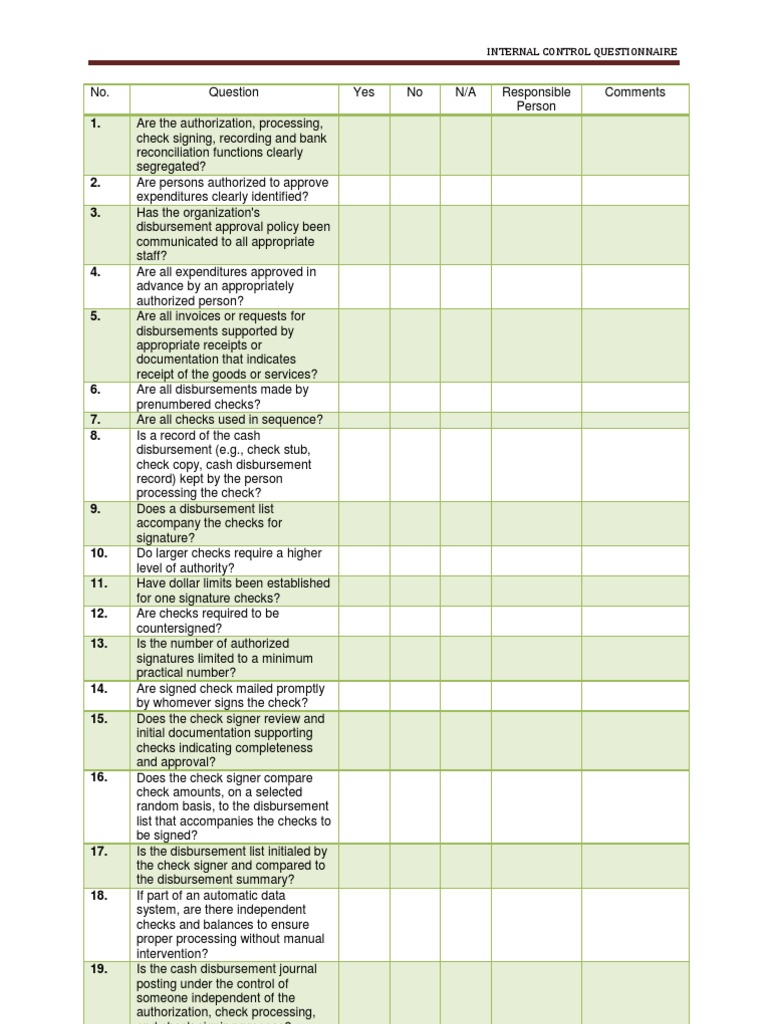 Internal Control Questionnaire | PDF | Cheque | Payments
