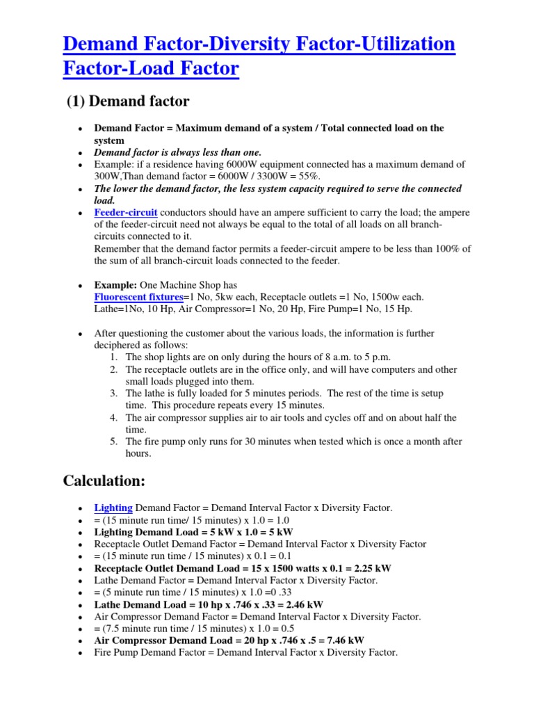 Demand Factor-Diversity Factor-Utilization Factor-Load Factor ...